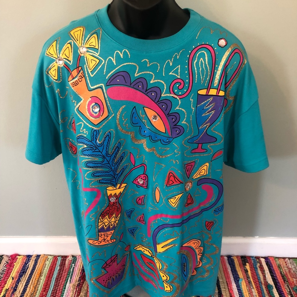 90s Neon Shapes Shirt Design Pattern Crystal Xl - Gem